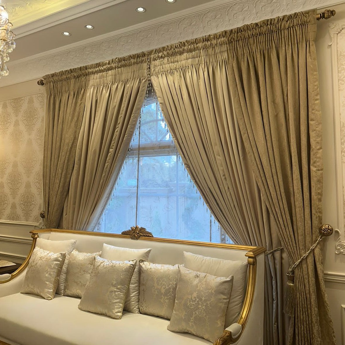 Pair of Luxury Combination Velvet Curtains With Tie Belts and Beads ...